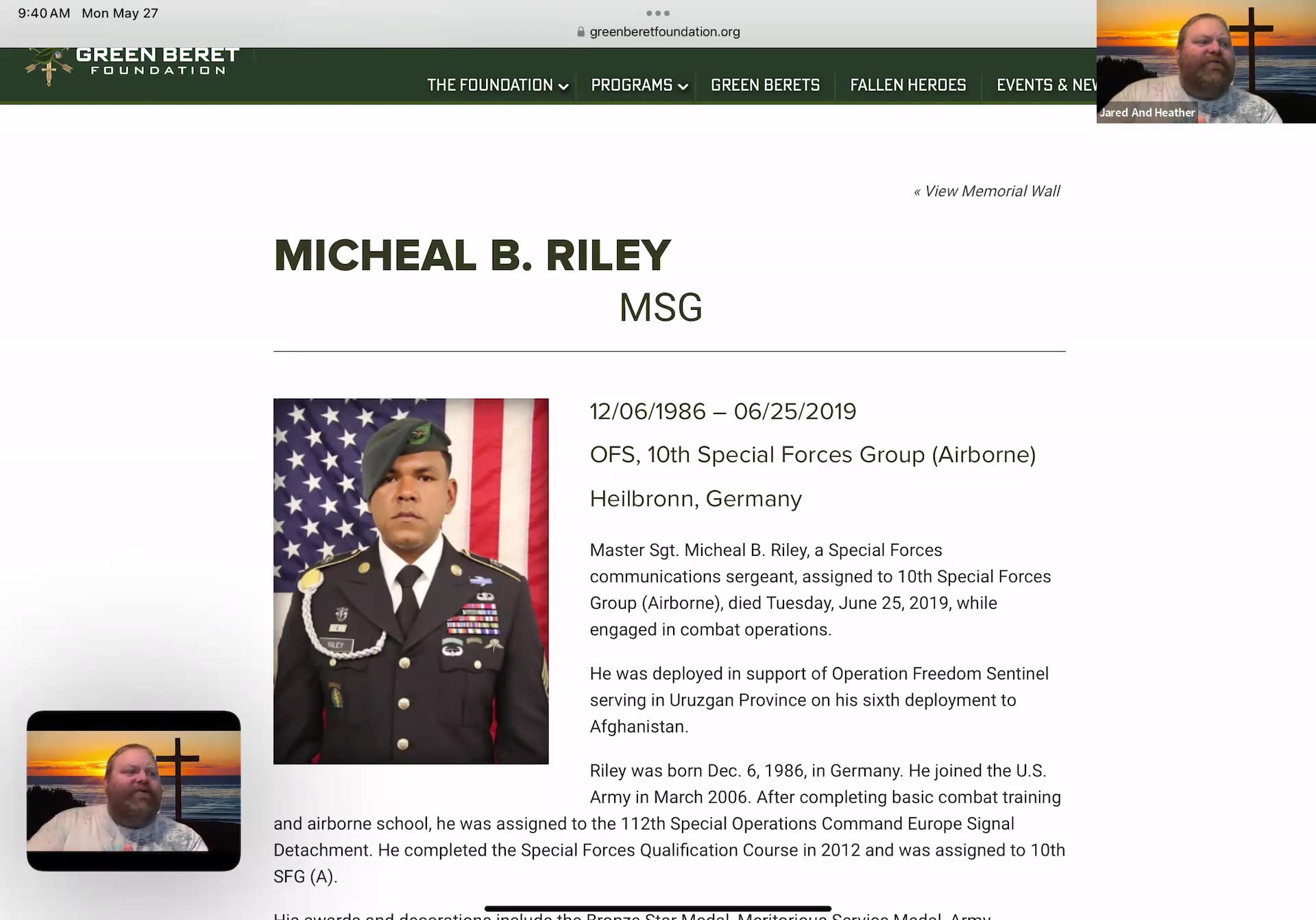 "A Tribute to Honor: Remembering Master Sergeant Michael B. Riley"