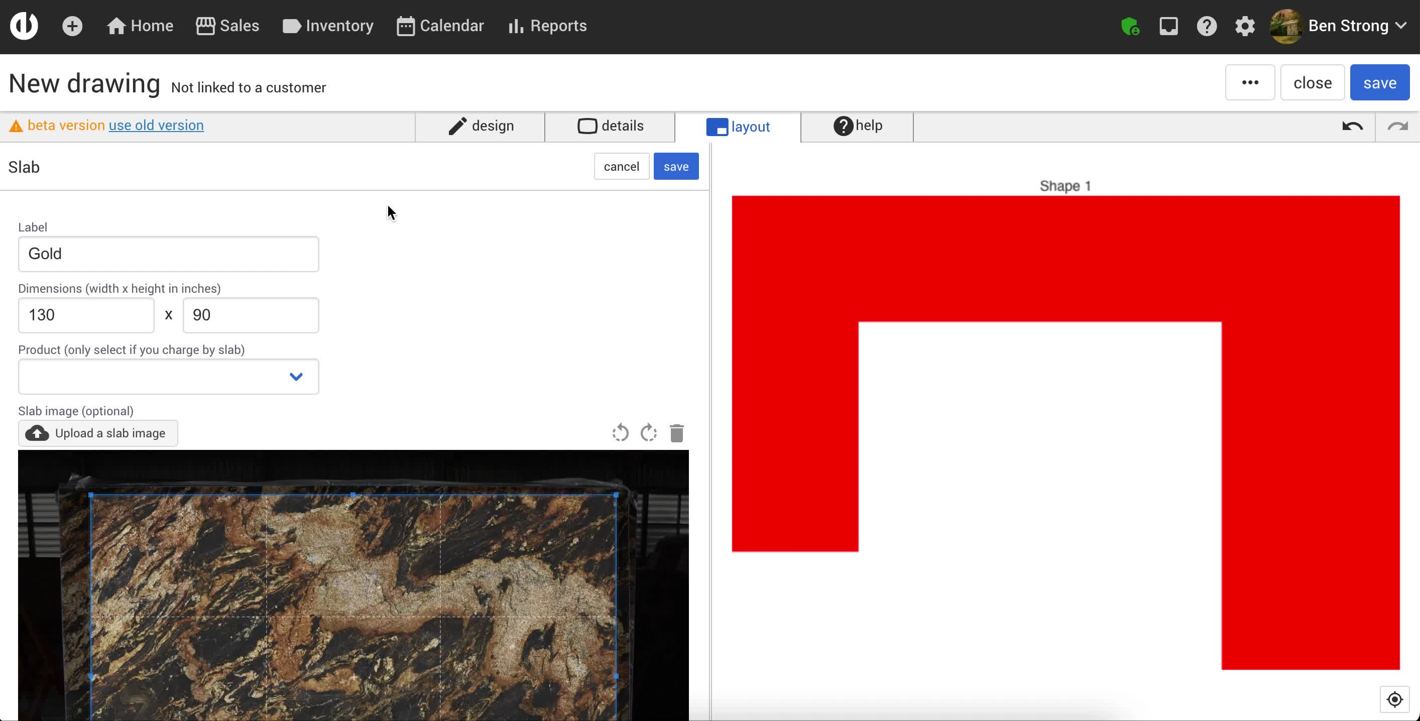Slab layout, seams, and vein-matching