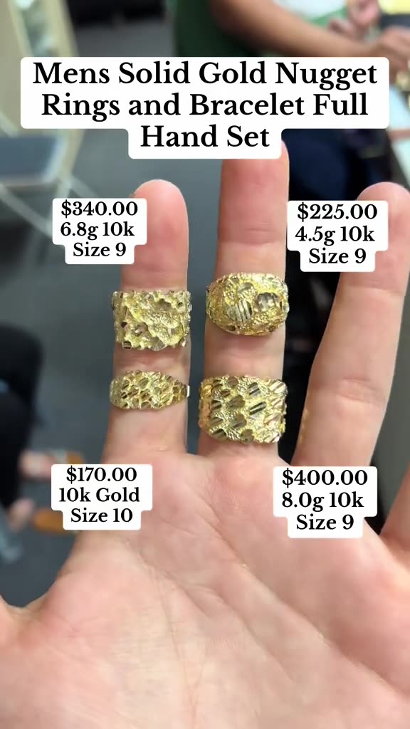Men's Solid Gold Nugget Rings & Bracelet Full Set
